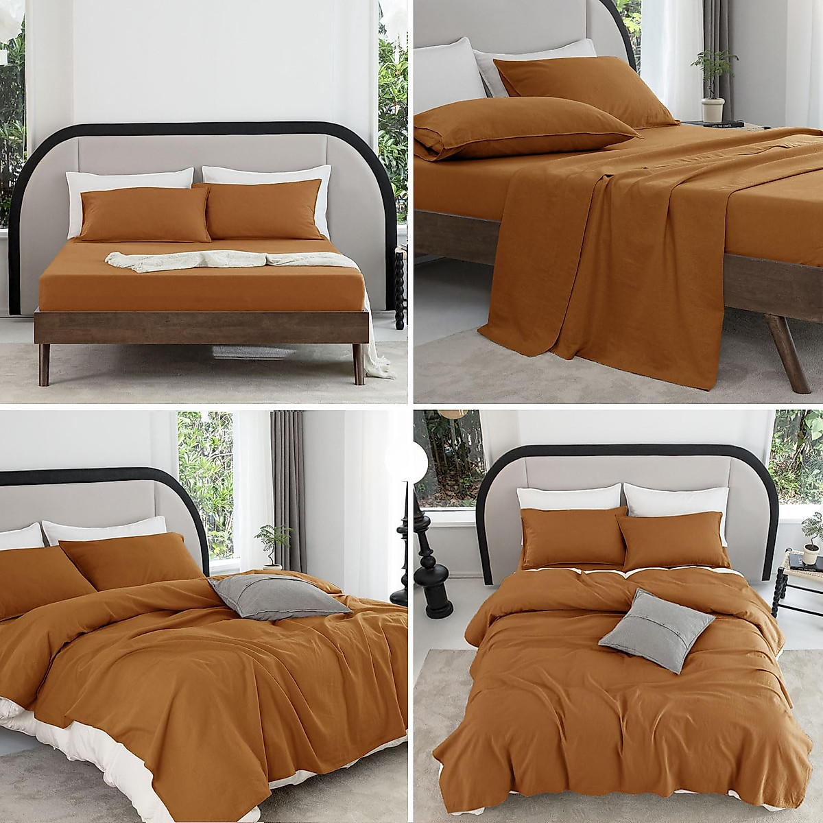 Talasily Linen Sheets California King Linen Bed Sheet 4 Piece Breathable Cotton Bed Sheets, Linen Cotton Blend Sheets for All Seasons- Deep Pockets, Easy-Fit, (California King, Caramel)