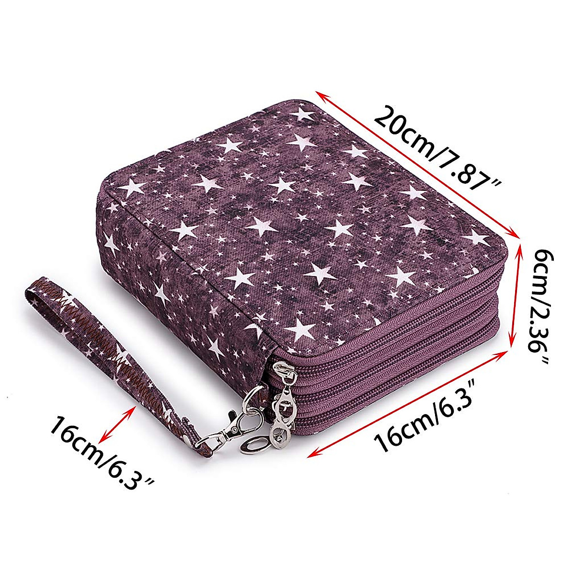 BTSKY Zippered Pencil Case-Canvas 72 Slots Handy Pencil Holders with Printing Pattern for Prismacolor Watercolor Pencils, Crayola Colored Pencils, Marco Pencils Purple Stars