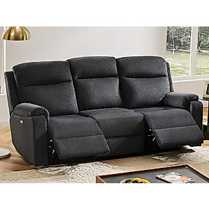 LARMACE Power Recliner Sofa 3 Seater Reclining Couch with Overstuffed Armrest and Backrest Electric Double Recliner Sofa Couch for Living Room, Dark Grey