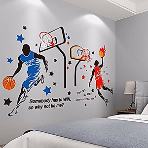KeLay Fs 3D Basketball Player Wall Decals Decors for Boys Room,Sports Wall Decals Stickers, Basketball Slam Dunk Wall Decals for Boys Bedroom