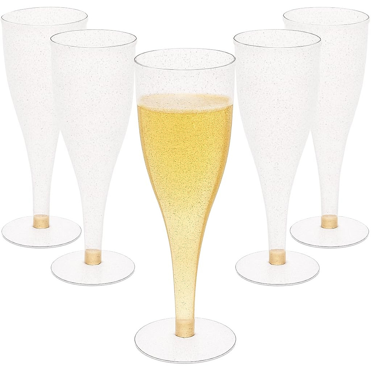 Oojami Gold Glitter Plastic Classicware Glass Like Champagne Wedding Parties Toasting Flutes (1 Box = Quantity 30)