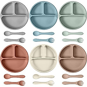 18 Pcs Baby Suction Plates Toddler Divided Plate Set Silicone Baby Plates with Forks and Spoons Baby Plates with Suction Toddler Utensils for Baby Kids Dishwasher Microwave Safe (Macaron Color)