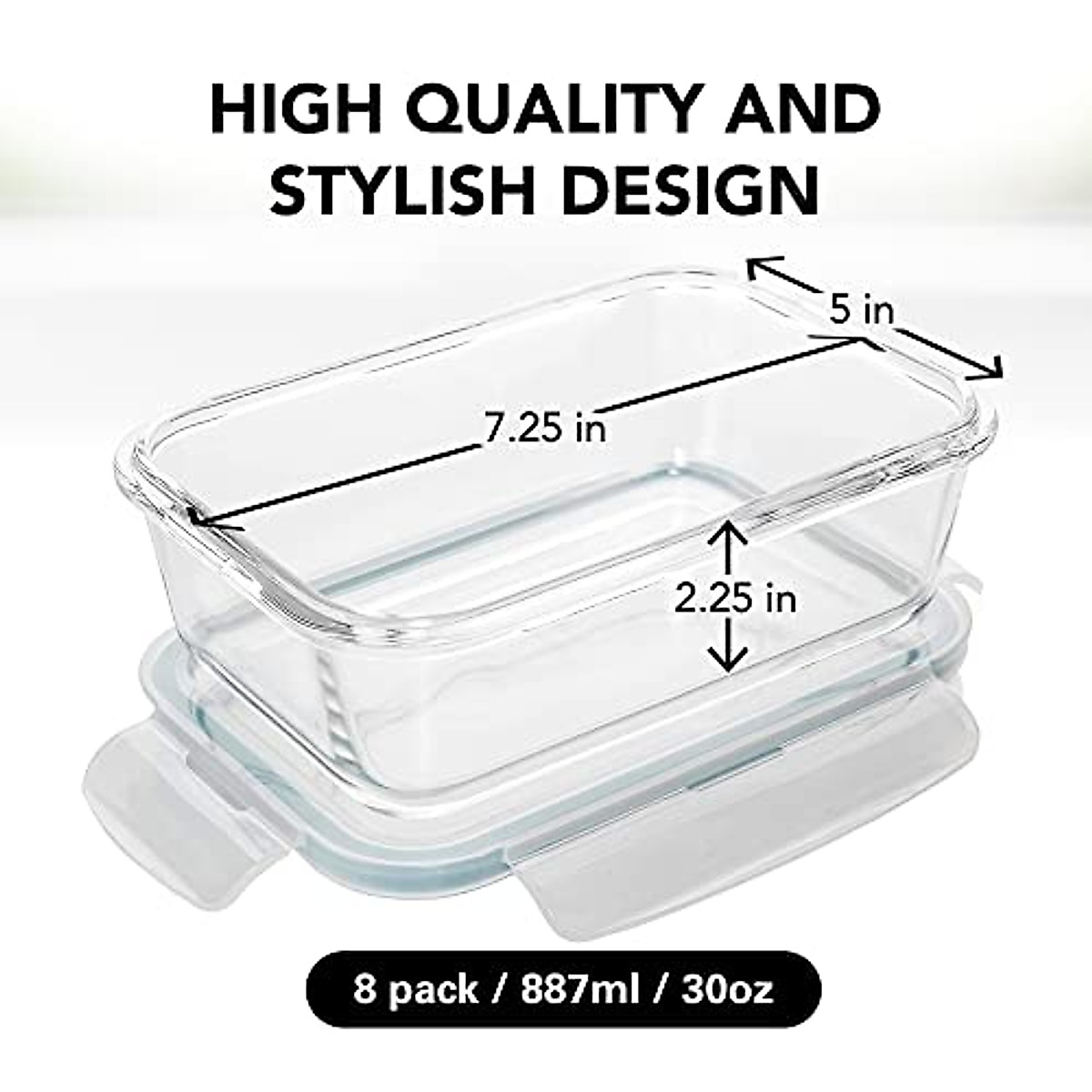 Glass Food Storage Containers with Lids 30 Oz 16 Pc (Set of 8) Airtight Large Glass Containers, Glass Meal Prep Containers Reusable Leak Proof BPA Free Glass Food Prep Containers Freezer to Oven Safe