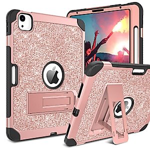 BENTOBEN iPad Air 5th Generation Case, iPad Air 4th Generation Case, Glitter Sparkly 3 Layers Shockproof Kickstand with Pencil Holder Protective Tablet Cover for iPad Air 2022/2020 10.9", Rose Gold