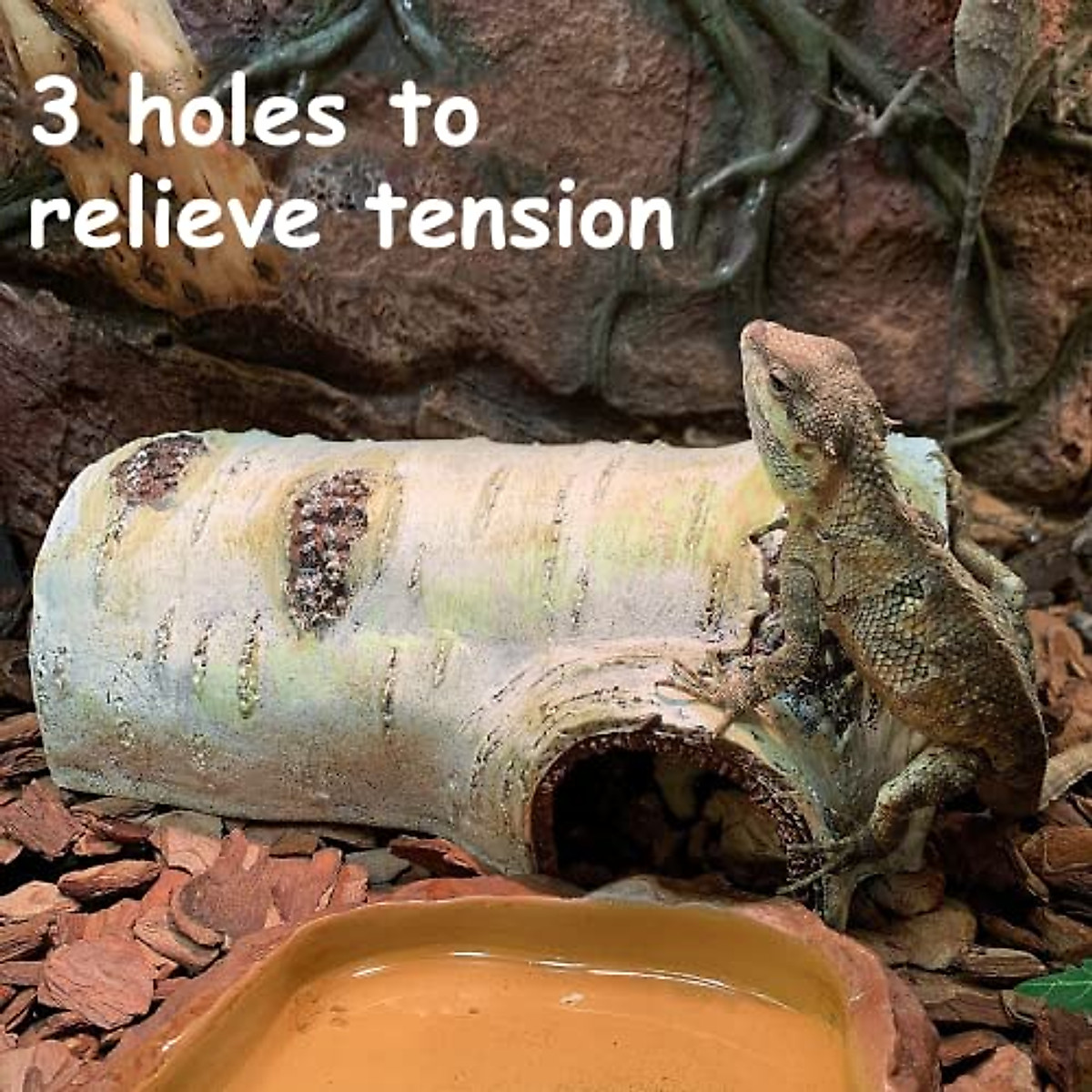 Hamiledyi Reptile Hides and Caves Bearded Dragon Log Hide Snake Hideaway Wood Shape Gecko Hideout Hut Resin Birch Bark Tank Decor for Lizard Ball Python Turtle Spider