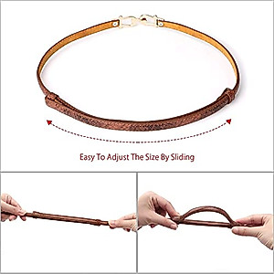 JASGOOD Leather Skinny Women Belt Thin Waist Belts for Dresses up to 37 Inches with Golden Buckle 2 Pack (02-Black+Brown, Waist size below 37 Inches)