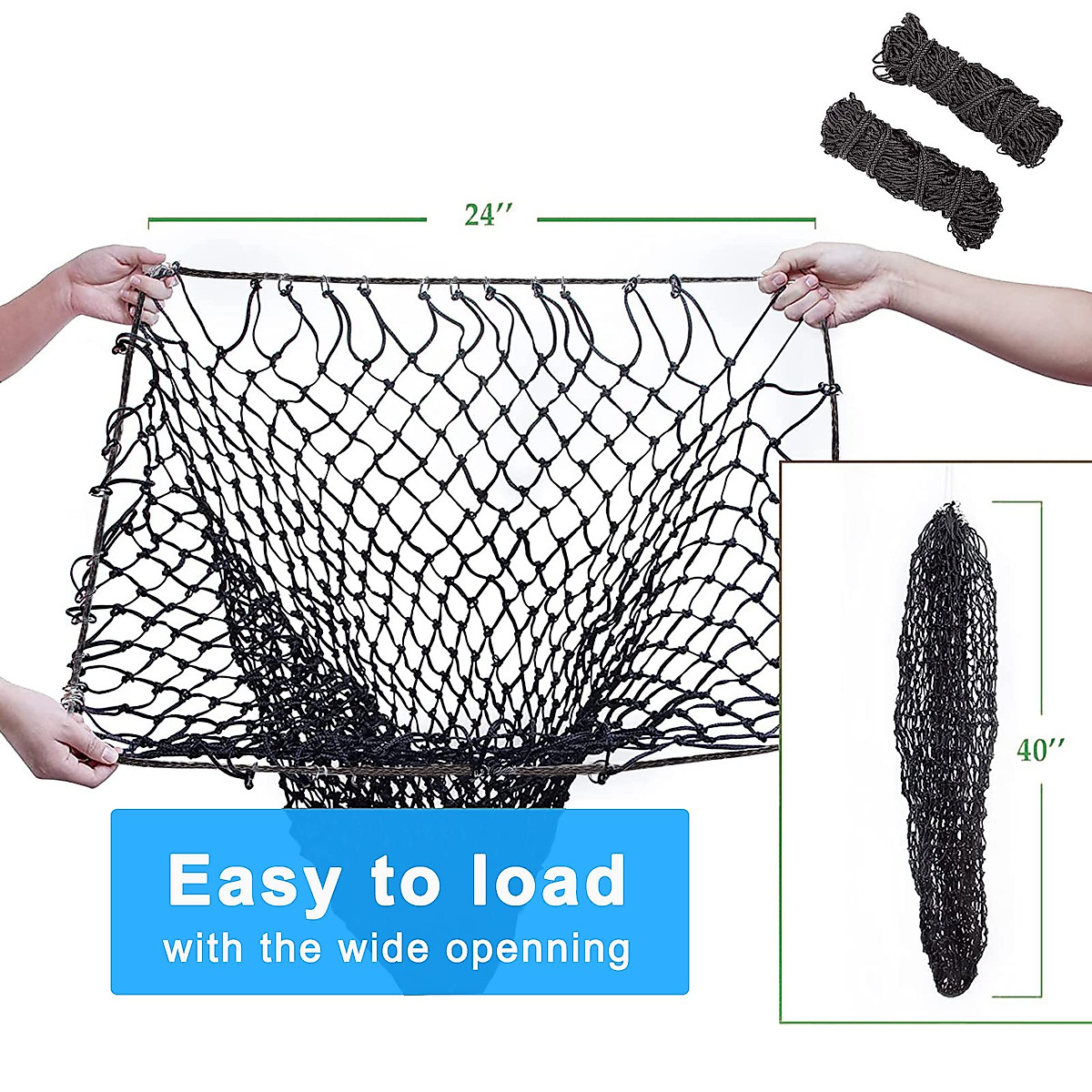 4 Pcs Hay Bags for Horses: 42 inch Long Slow Feed Hay Net for Horses - 2 * 2 inch Holes Mess with Nylon Rope Hanging (Black)