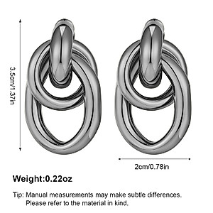 Geometric Drop Dangle Earrings for Women 18K Long Link Dangle Earrings Jewelry Gift, Gold&Silver&Black