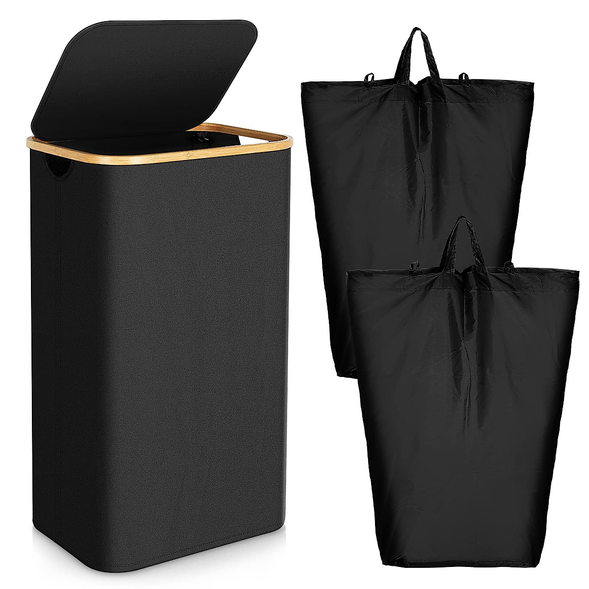 Jhua Laundry Basket with Lid and 2 Removable Liners (Black 110L)