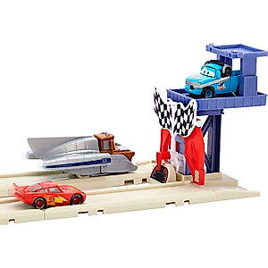 Disney Cars Toys, Cars On The Road, Salt Flats Super Speed Playset, Includes Super Speed Mater and Sarah Coggs Pitty
