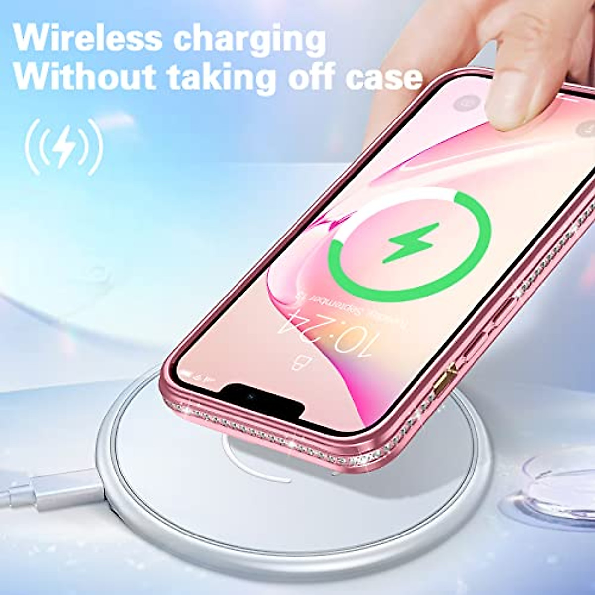 PTUONIU Glitter iPhone 13 Pro Case, Cute Glitter Slim Bumper Diamond Cover [Camera Protection] Scratch Resistant Full-Body Protective Phone Case for iPhone 13 Pro Women Girls - Pink