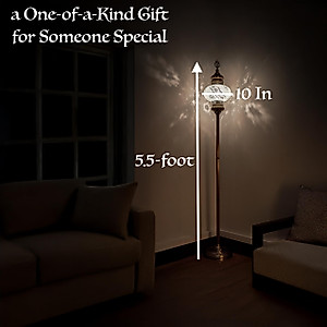 DEMMEX Turkish Moroccan Mosaic Boho Bohemian Colorful Handmade Accent Mood Floor Lamp, Single XL 10" Globe, 5.5feet, Worldwide Use (Brown-Black)