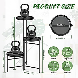 iDavosic.ly 3 Tiers Corner Plant Stand for Indoor Outdoor, Foldable Small Tiered Plants Holder Display Rack with 3 Trays, Flower Pot Tall Shelf for Living Room Balcony Garden Patio (Round, Black)