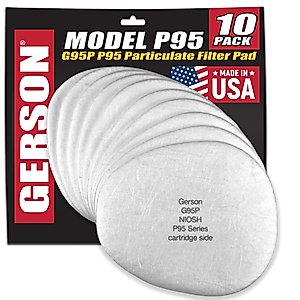 Gerson N95 Mask Replacement Filter - G95P P95 Particulate Filter Pad, 95% Filtration, for Adults, Use with Gerson Half-Mask and Full Face Respirators (10ea/Box)