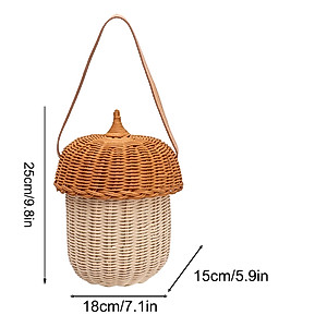 Rattan Woven Basket, Wicker Storage Basket Woven Baskets Acorn Bag Mushroom Basket Rattan Basket Woven Basket with Lid for Boys Girls Photography Props(Large)