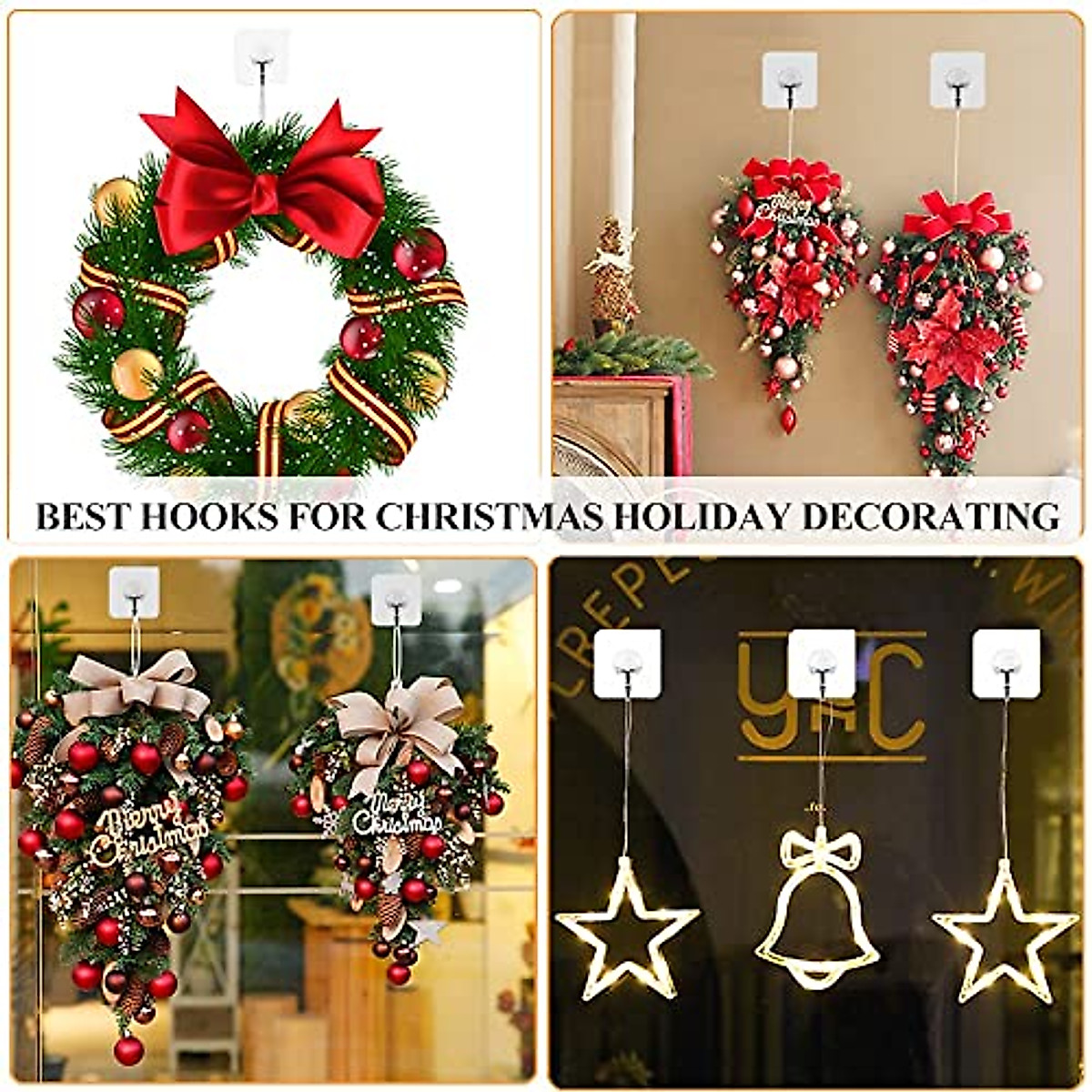 FOTYRIG Adhesive Hooks Sticky Hooks for Hanging Heavy Duty Wall Hangers Without Nails 15lb(Max) 180 Degree Rotating Seamless Stick on Wall Hooks Bathroom Kitchen Office Outdoors-10 Packs