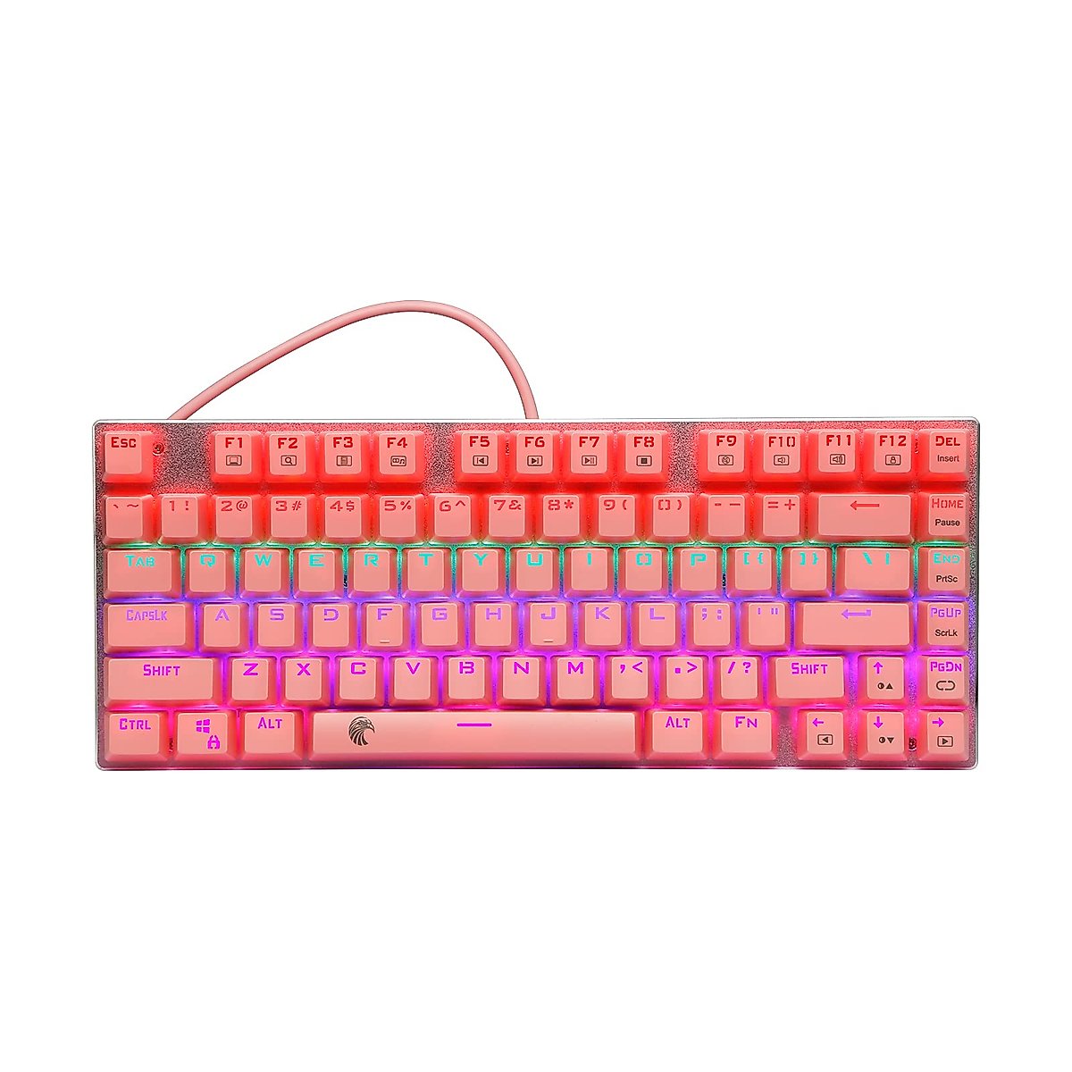 60% Mechanical Keyboard and Gaming Mouse, Mouse Pad Combo. 81 Keys Rainbow Backlit Keyboard (Blue Switch) Pink