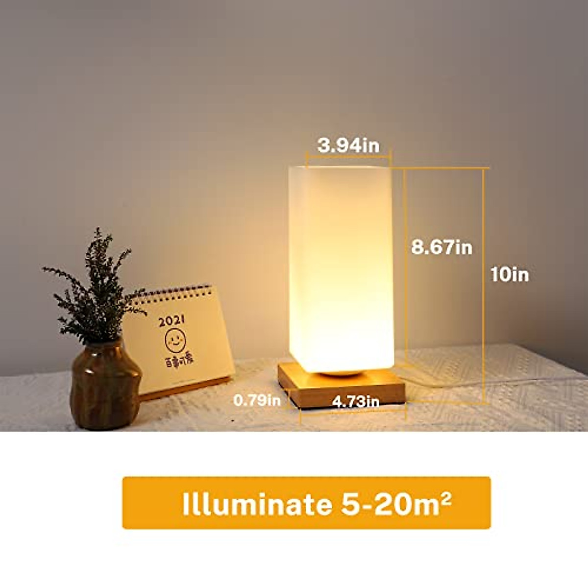 Floresita Vase Lamp Table Lamp USB Charge Flower Lamp Vase Table Lamp Dimmable Bedside Lamp Frosted Glass Shade with Wood Base for Bedroom Living Room Office Desk
