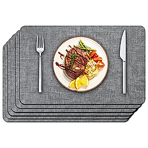 Maxpearl Faux Leather Placemats Set of 6 - Waterproof - Wipe Clean - Heat Resistant - Anti Slip Dining Table Place Mats, Suitable for Indoor & Outdoor Use, 17’’×12’’, Grey