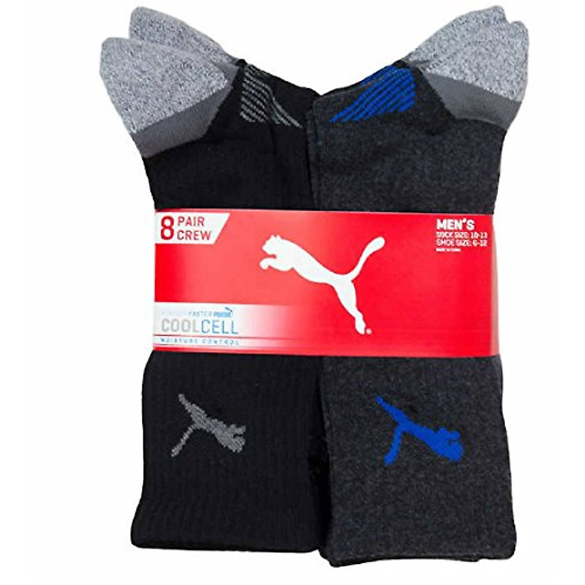 PUMA Men's Core Athletic Cushioned Crew, Black Combo, Sock Size 10-13, Shoe Size 6-12