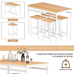 Recaceik Dining Table Set for 4 Kitchen Table and Chairs Set of 4, 5 Pieces Bar Table Set with 4 Stools Counter Height Dining Room Table with Metal Legs for Dinette Breakfast Nook, 47'' Walnut