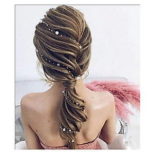 Chargances 2PCS Pearl Bridal Headpiece Gold Wedding Long Headband for Brides Pearl Hair Vine Pearl Hair Accessories for Women Weeding Hair Jewelry (24"/60cm)(Gold)