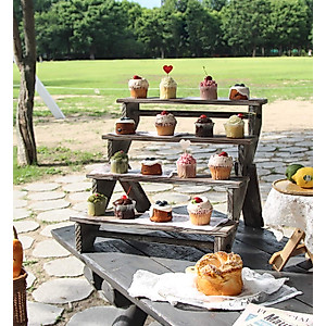 J JACKCUBE DESIGN Rustic Wood Display Stand, 4 Tier Cupcake Stand Stair Shelf, Portable Display Riser, Included Bag for Storage, Decorative Dessert Stand - MK578A