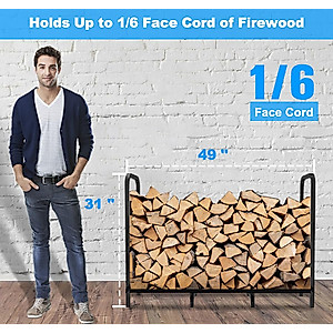 Tikimilor 4ft Firewood Rack Holder, Adjustable Heavy Duty Fire Log Stacker Stand for Fireplace, Outdoor Indoor Metal Wood Pile Storage Organizer, Patio Logs Stand tool, Black