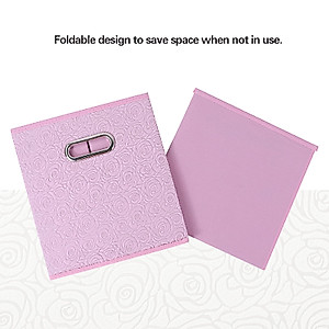 ANMINY 3PCS Storage Cubes Set Romantic Rose Print Large Storage Bins Boxes Baskets Non-Woven Fabric with Handles Desktop Closet Shelf Foldable Organizer Container for Home Office 11"x 11"x 11" - Pink