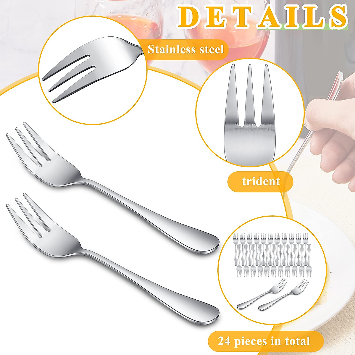 24 Pcs Oyster Fork Appetizer Seafood Forks Portable Stainless Steel 3 Prong Fruit Forks Small Cocktail Salad Dessert Forks for Tasting Crab Escargot Kids Party Travel, 5.5 Inch Silver