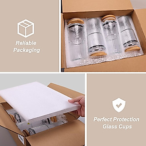 Moretoes Glass Cups with Lids and Straws, 20 oz Glass Tumbler with Lid and Straw Iced Coffee Cup, Glass Cups for Juice Water Smoothie, Glass Drinking Set of 4