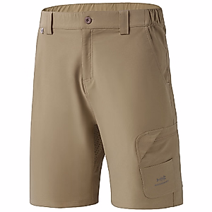 BASSDASH 10.5” Mens Fishing Cargo Shorts Quick Dry UPF 50+ Water Resistant FP01M Khaki