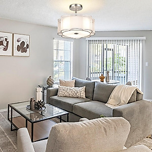 FRIDEKO HOME 3-Light Semi Flush Mount Ceiling Light Fixture Bedroom Light Fixtures with Double Fabric Shade Modern Close to Ceiling Lamps for Living Room Dining Room Kitchen Hallway Entry Foyer