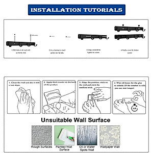 Potaosey 2PC Black Wall Coat Rack, Wall Mounted Coat Rack with 6 Sliding Hook,Sliding Coat Rack Wall Mounted,Metal Coat Hooks Rail for Coat Hat Key Bathroom Entryway