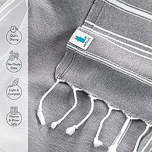 WETCAT Turkish Hand Towels with Hanging Loop (20 x 30) - Set of 2, 100% Cotton, Soft - Pre Washed Boho Farmhouse Kitchen Towels - Unique Decorative Hand Towels for Bathroom (Dark Gray)