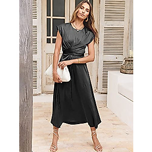 ANRABESS Women's 2023 Formal Dress for Women Summer Maxi Elegant Satin Cocktail Dress Sleeveless Wrap A-Line Flowy Midi Wedding Guest Silk Semi Formal Dress 916heihui-S Black