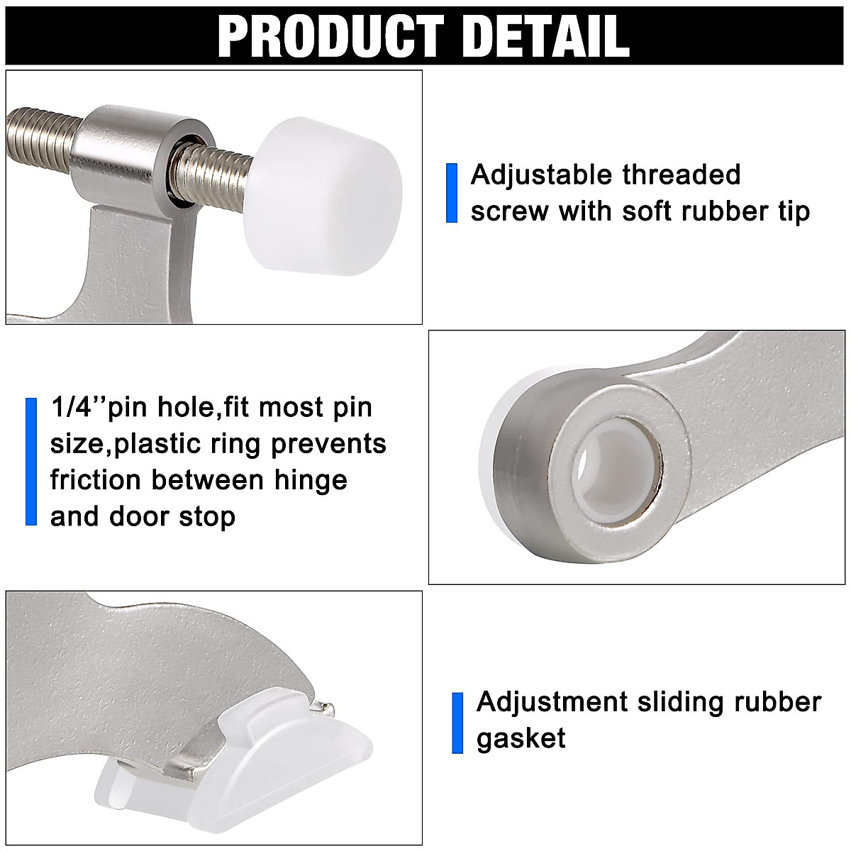 Chumia 48 Pieces Hinge Pin Door Stops Satin Brushed Door Stopper Adjustable Heavy Duty Hinge Door Stopper with Rubber Bumper Tips (Silver)