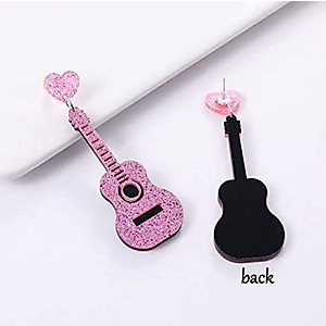 Acrylic Classical Guitar Dangle Earrings Vintage Punk Renaissance Music Guitar Violin Long Drop Earrings for Women -Pink