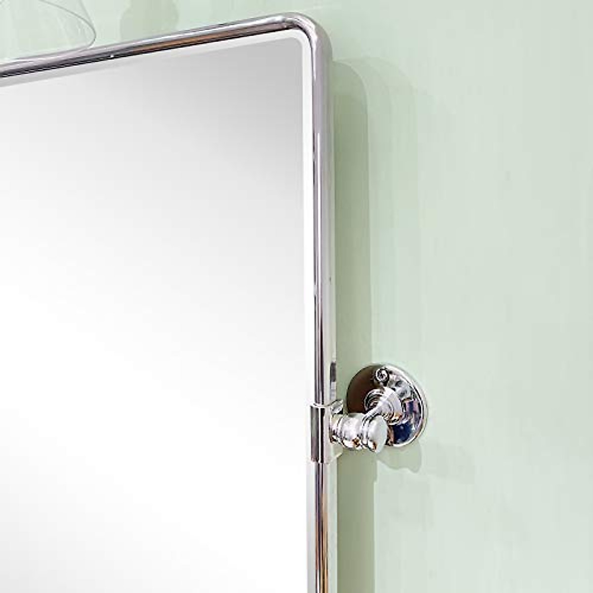 TEHOME 20 x 24 inch Farmhouse Chrome Metal Framed Pivot Rectangle Bathroom Mirror Rounded Rectangluar Tilting Beveled Vanity Mirrors for Wall