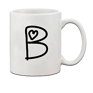 Speedy Pros B Love Hearts Initial Monogram Personalized Letter B Ceramic Mug Coffe Cup - Holiday Christmas Hanukkah Gift for Men & Women