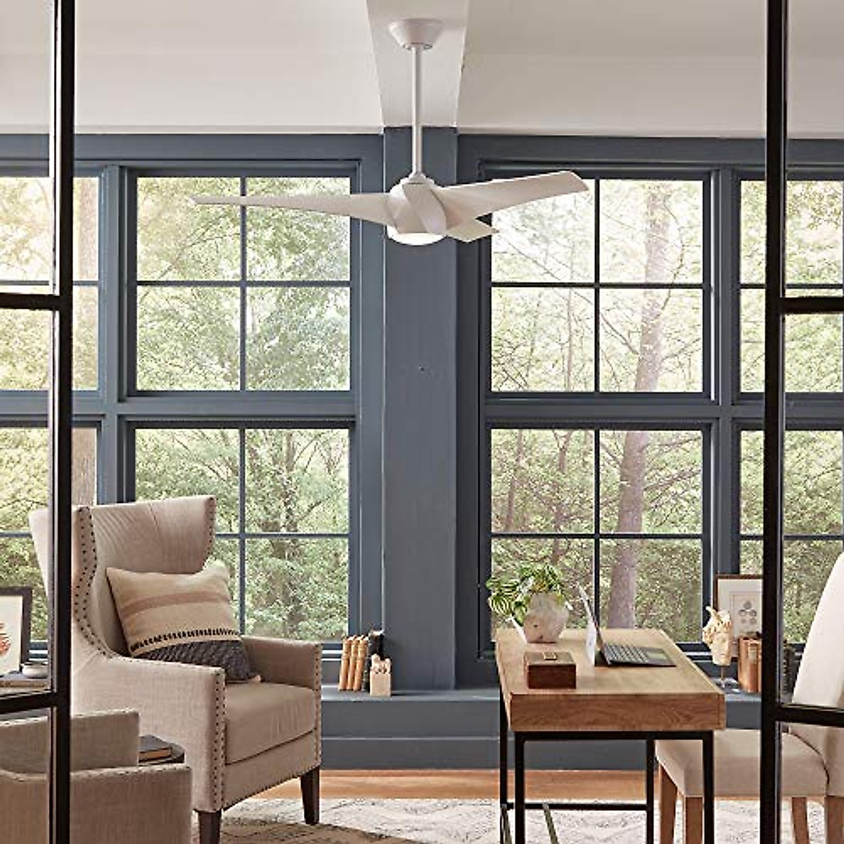 Modern Forms Twirl Smart Indoor and Outdoor 3-Blade Ceiling Fan 58in Matte White 3000K LED Light Kit and Remote Control worksworks with Alexa and iOS or Android App