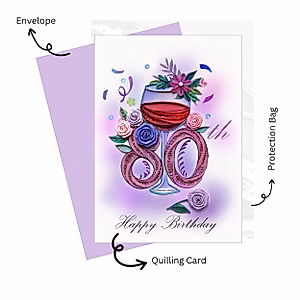 TUMYBee 80th Birthday Card, Happy Birthday 80 Years Old Card, Eighty Year Birthday Decorations, Birthday Card for Men,Women, Grandma Grandpa Handmade Quilled Quilling Card (80th Birthday)