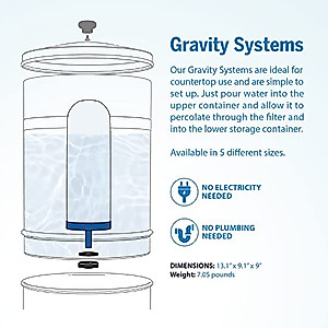 ProOne Traveler+ Stainless-Steel Gravity Water-Filter System, 2.25-Gallon Water Capacity, Countertop Water Dispenser for Home and Travel with Two 7-Inch Filter and Wire Stand