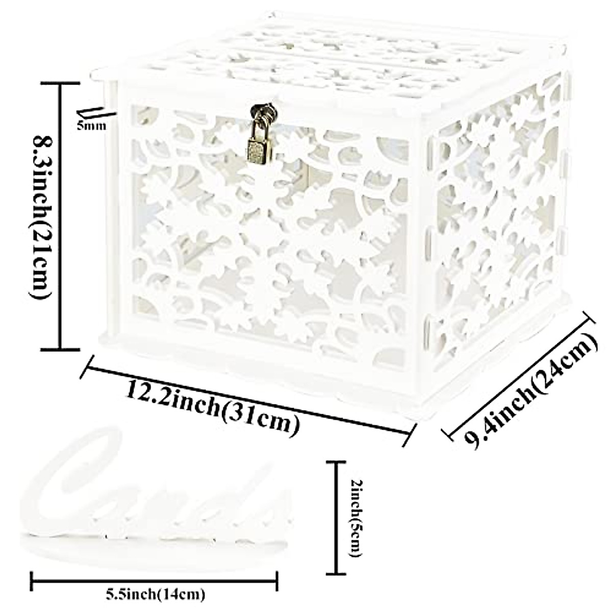FCDECOR 12" Wedding Card Box with Lock, White Gift Wedding Card Boxes for Reception Money Holder with Card Sign for Wedding Decorations, Baby Showers, Birthdays, Bridal or Graduation Party Supplies