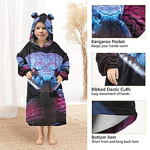 Jihqo Wild Snake Wearable Blankets for Kids Sherpa Hoodie Blanket for Boys Girls Oversized Hooded Sweatshirt, L