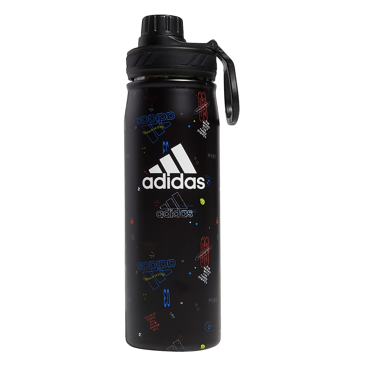 adidas 600 Ml (20 Oz) Metal Water Bottle, Hot/Cold Double-Walled Insulated 18/8 Stainless Steel, Icon Brand Love Black/Black/White, One Size