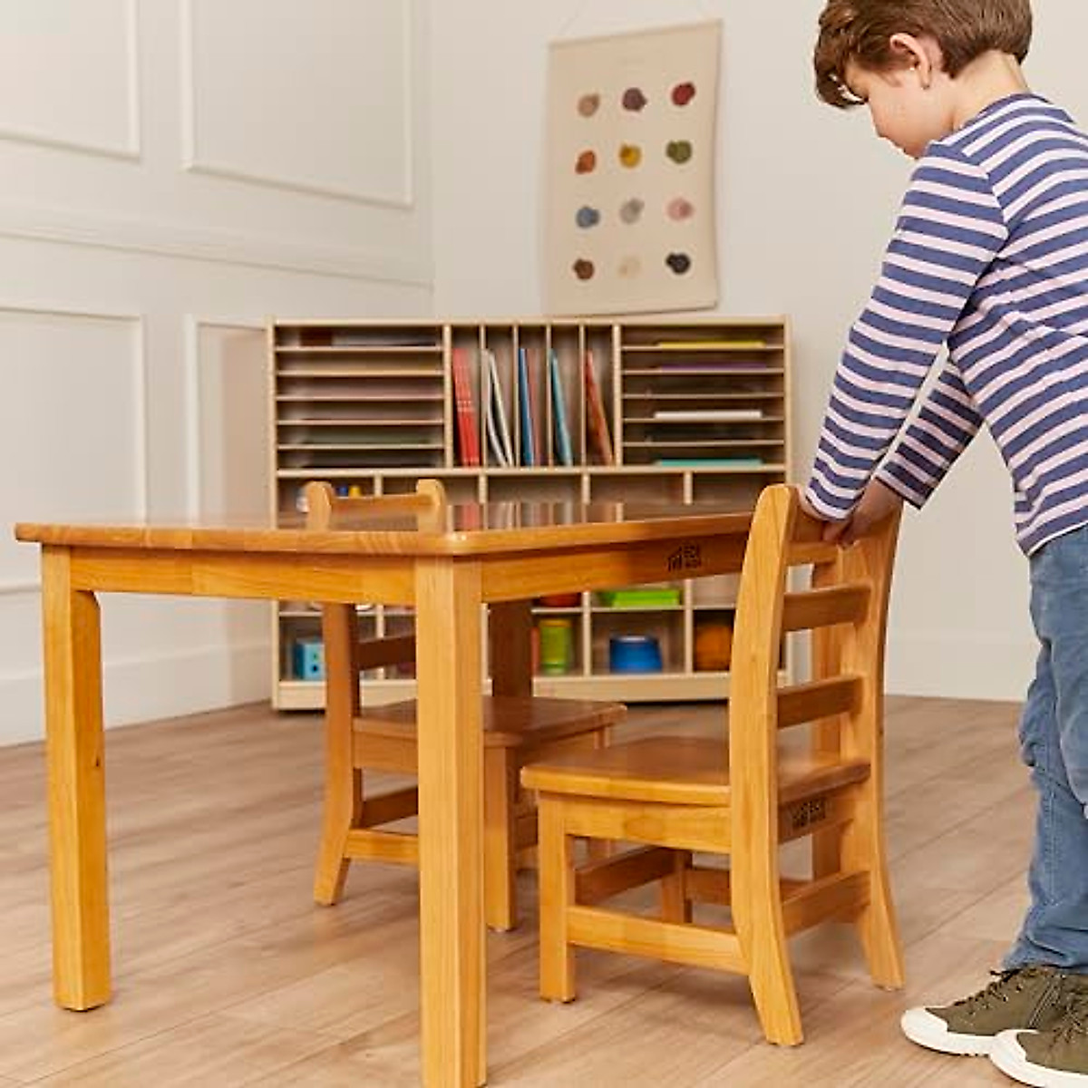 ECR4Kids 24in x 36in Rectangular Hardwood Table with 20in Legs and Two 10in Chairs, Kids Furniture, Honey