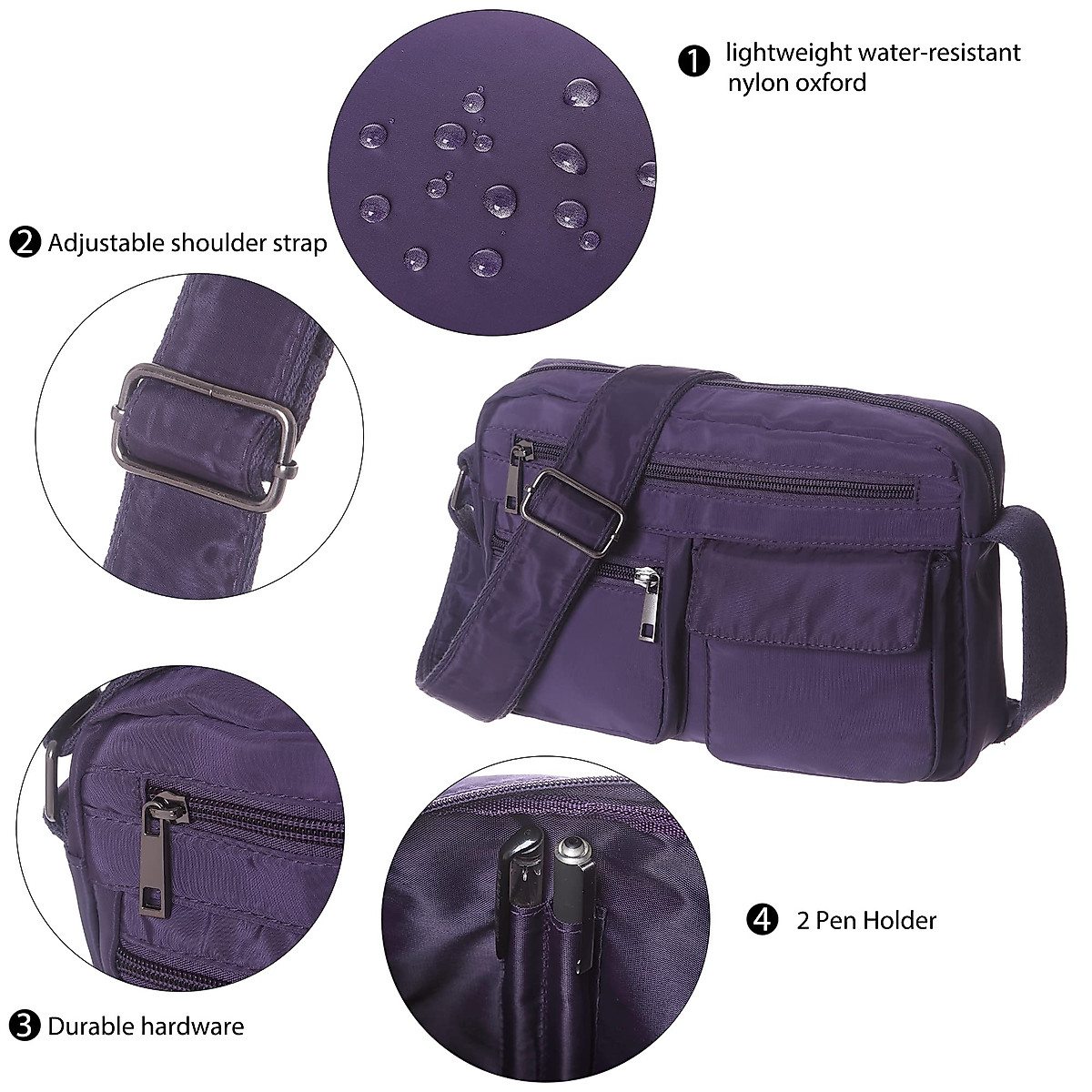 TENXITER Casual Crossbody Bags for Women Multi-Pocket Shoulder Handbags Waterproof Messenger Bag Nylon Purses Travel Pocketbook