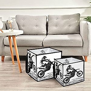 KEEPREAL Motocross Rider Cube Storage Bin with Handles, Large Collapsible Organizer Storage Basket for Home Decorative(1Pack,10.6 x 10.6 x 10.6 in)