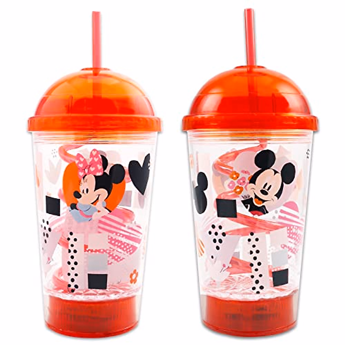 Disney Mickey and Minnie Tumbler with Straw Bundle ~ Mickey Mouse Cup with Straw for Kids Adults with Stickers | Mickey Minnie Gifts